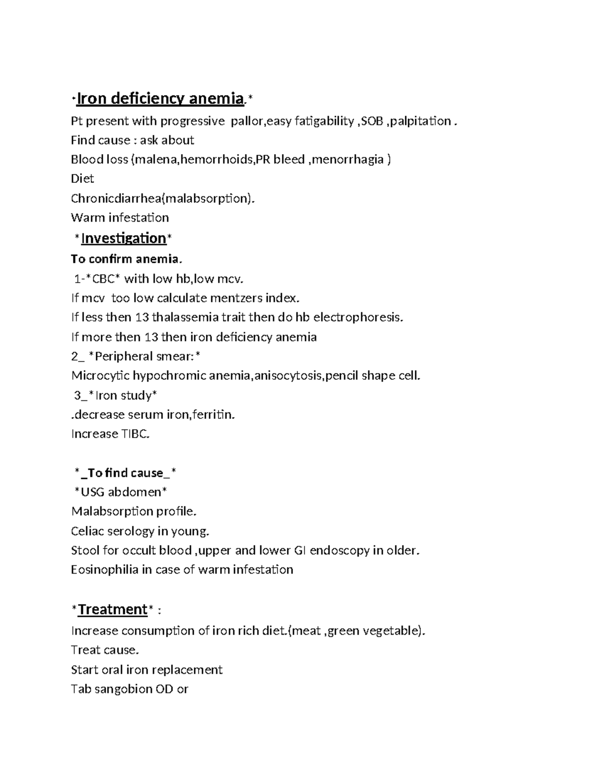 Iron deficiency OPD - Iron deficiency anemia. Pt present with ...