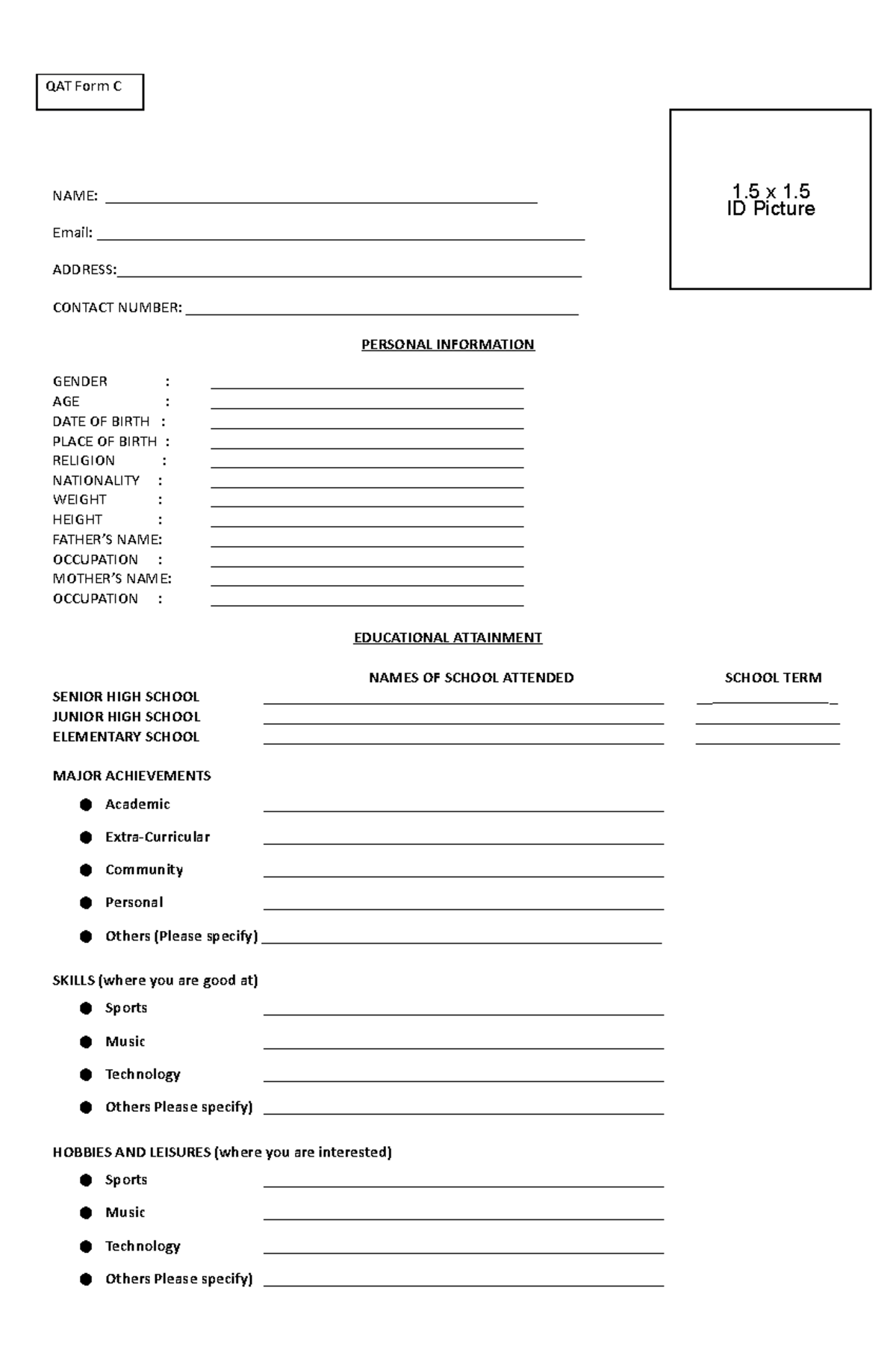 QAT FORM C - TYPES OF FORMS - QAT Form C NAME: - Studocu