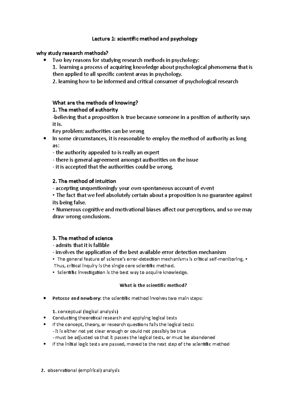 Lecture 1 - Lecture 1: scientific method and psychology why study ...