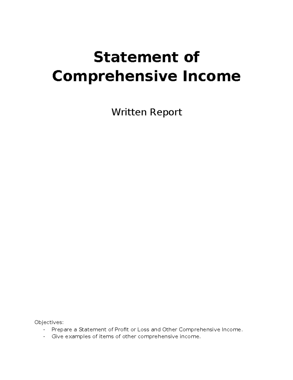 Statement of Profit and Loss and other Comprehensive Income - Written ...
