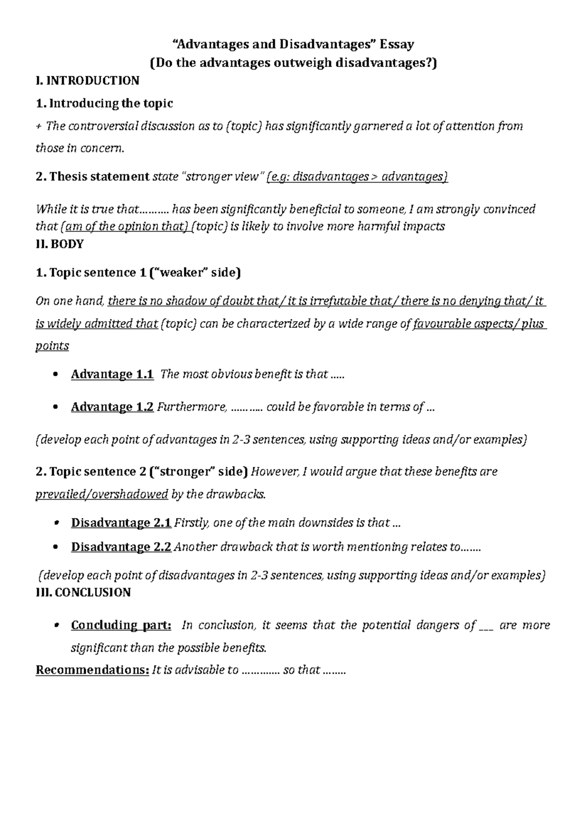 Essay-templates - Ielts - “Advantages and Disadvantages” Essay (Do the ...
