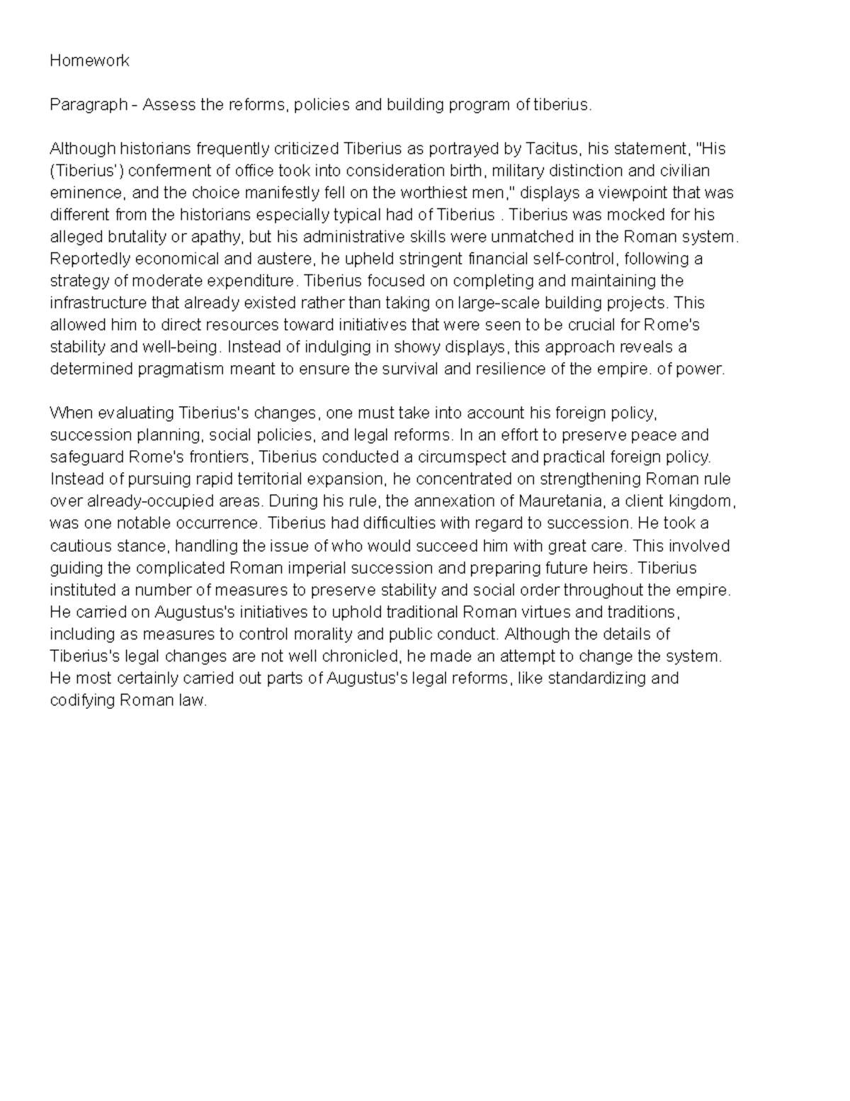 Ancient homework - Homework Paragraph - Assess the reforms, policies ...