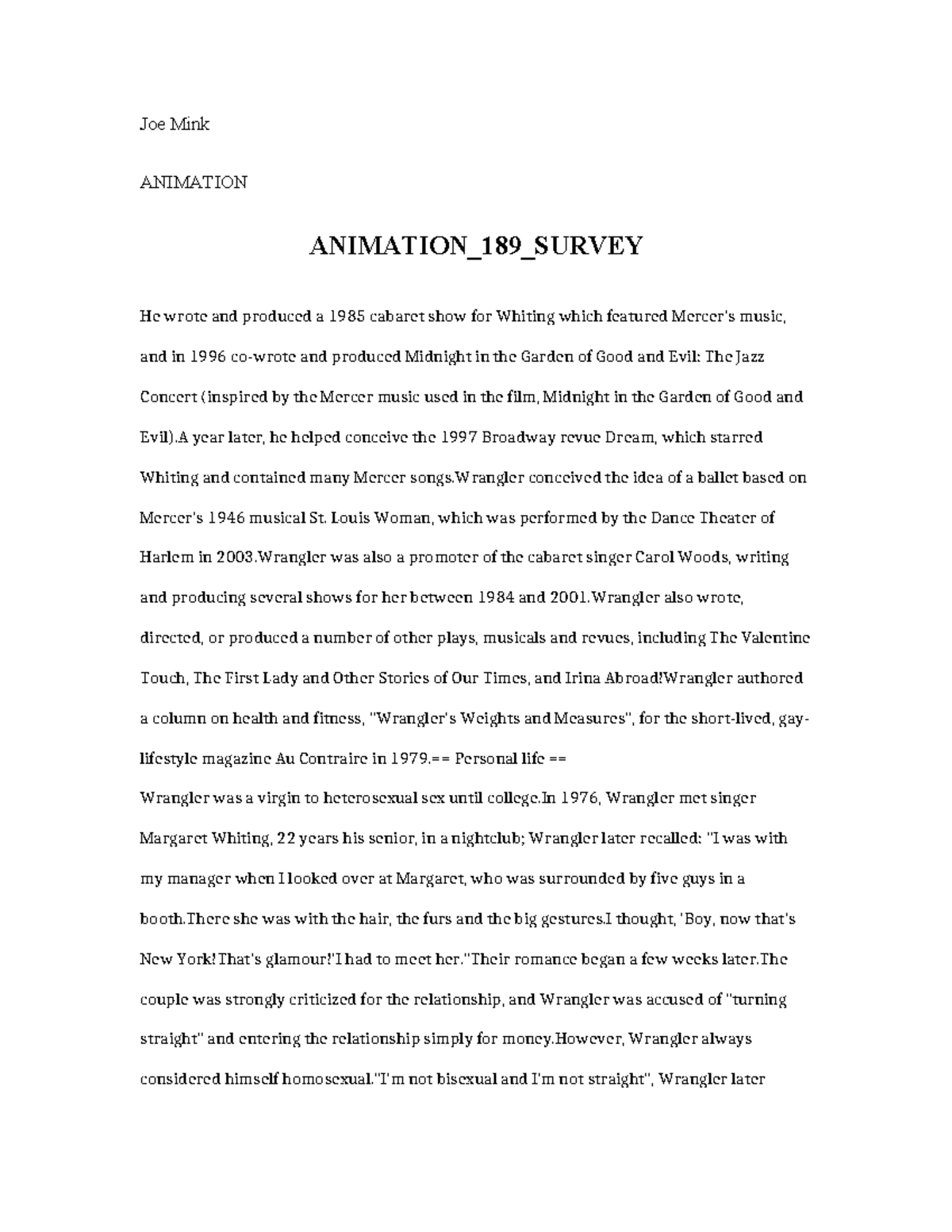 Animation 189 Survey - vcfsxfgvhvhvbn - Joe Mink ANIMATION ANIMATION ...