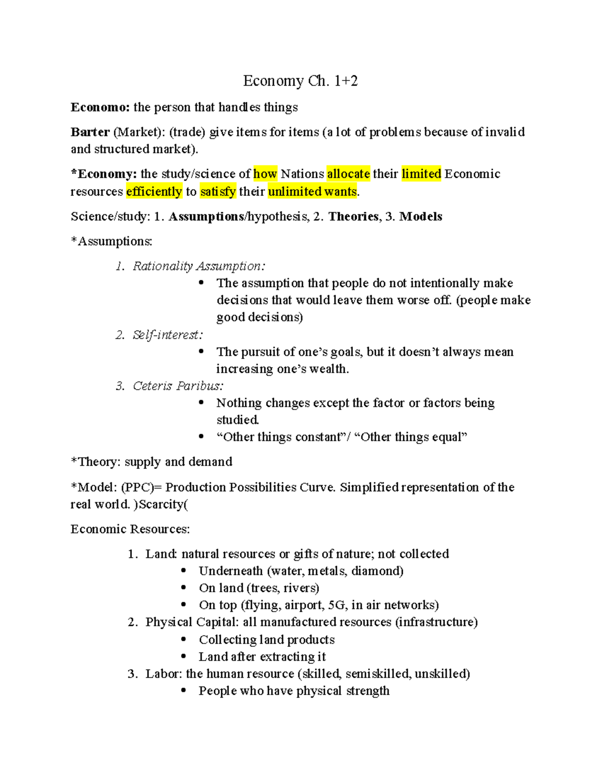 Econ Ch. 1+2 - Economy with Dr. Issa - Economy Ch. 1+ Economo: the person that handles things ...