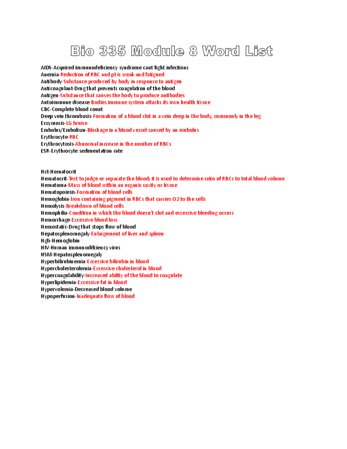 Module 8 Word List - notes - AIDS-Acquired immunodeficiency syndrome ...