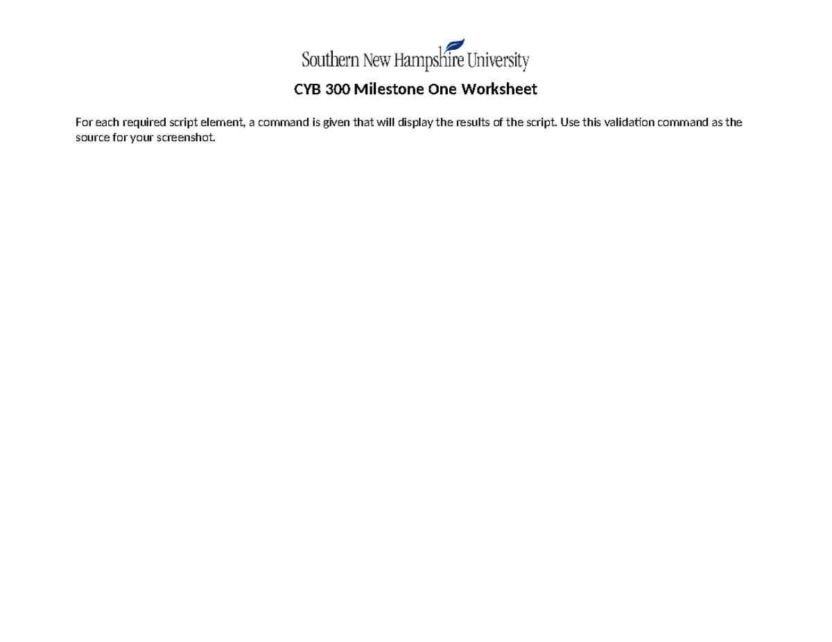 CYB 300 Milestone One Worksheet - CYB 300 Milestone One Worksheet For ...