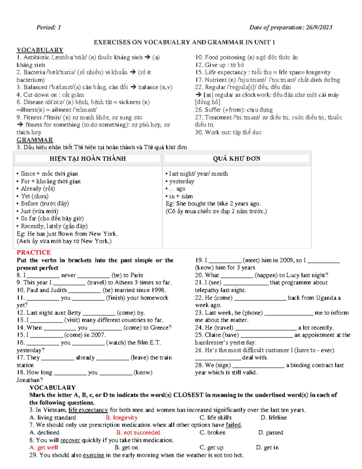 U1 (P1-2) - exercises on reading and skills - Period: 1 Date of ...