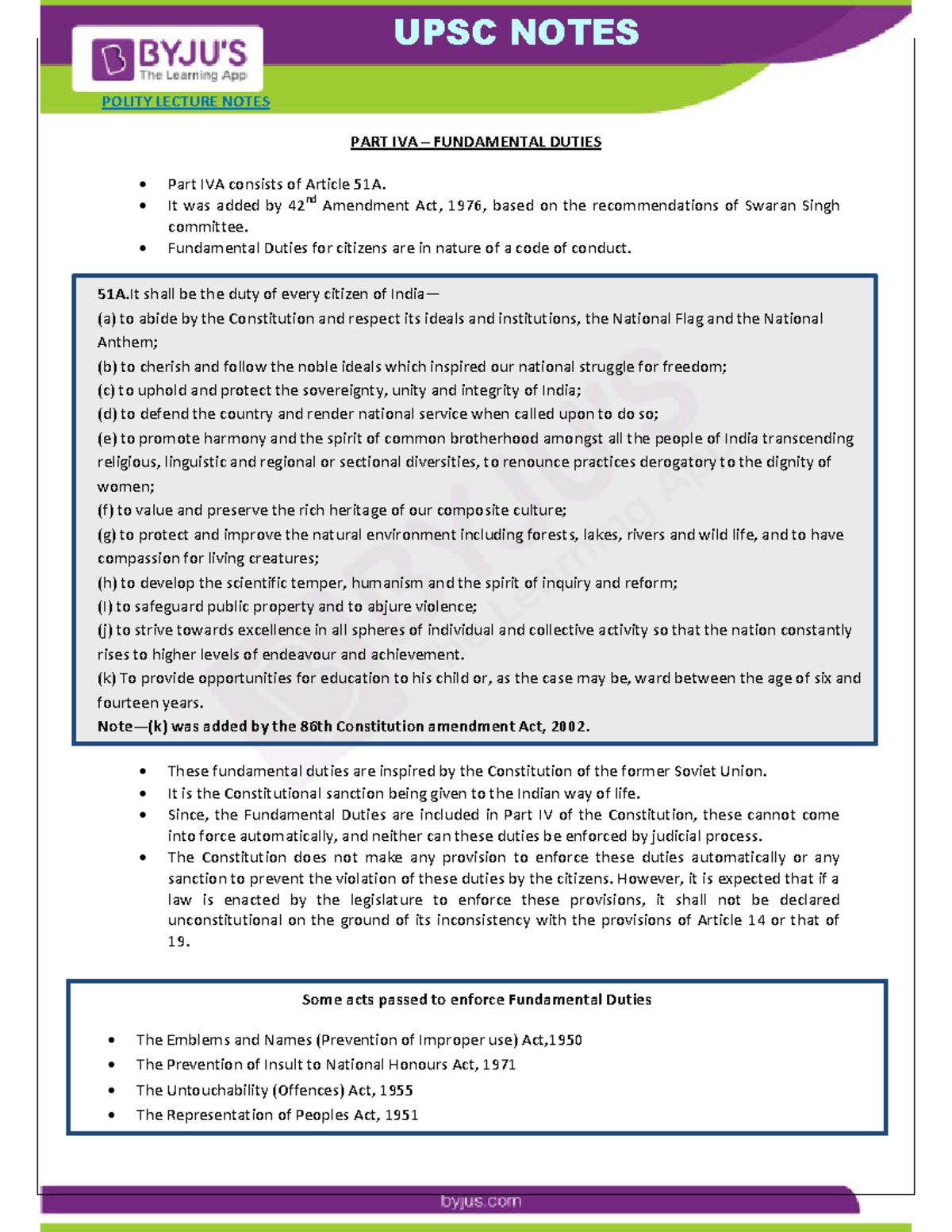 Polity Lecture 7 notes - POLITY LECTURE NOTES PART IVA – FUNDAMENTAL ...