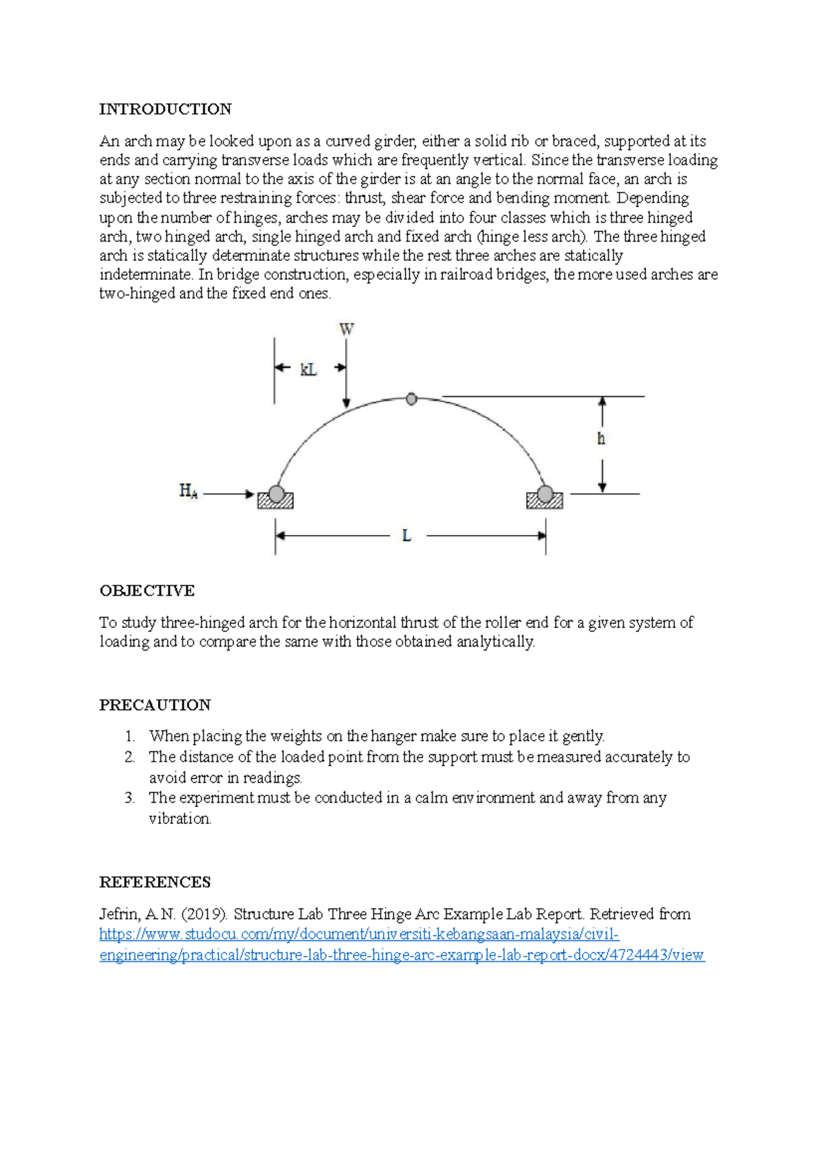 3 Hinged Arch Lab - INTRODUCTION An arch may be looked upon as a curved ...