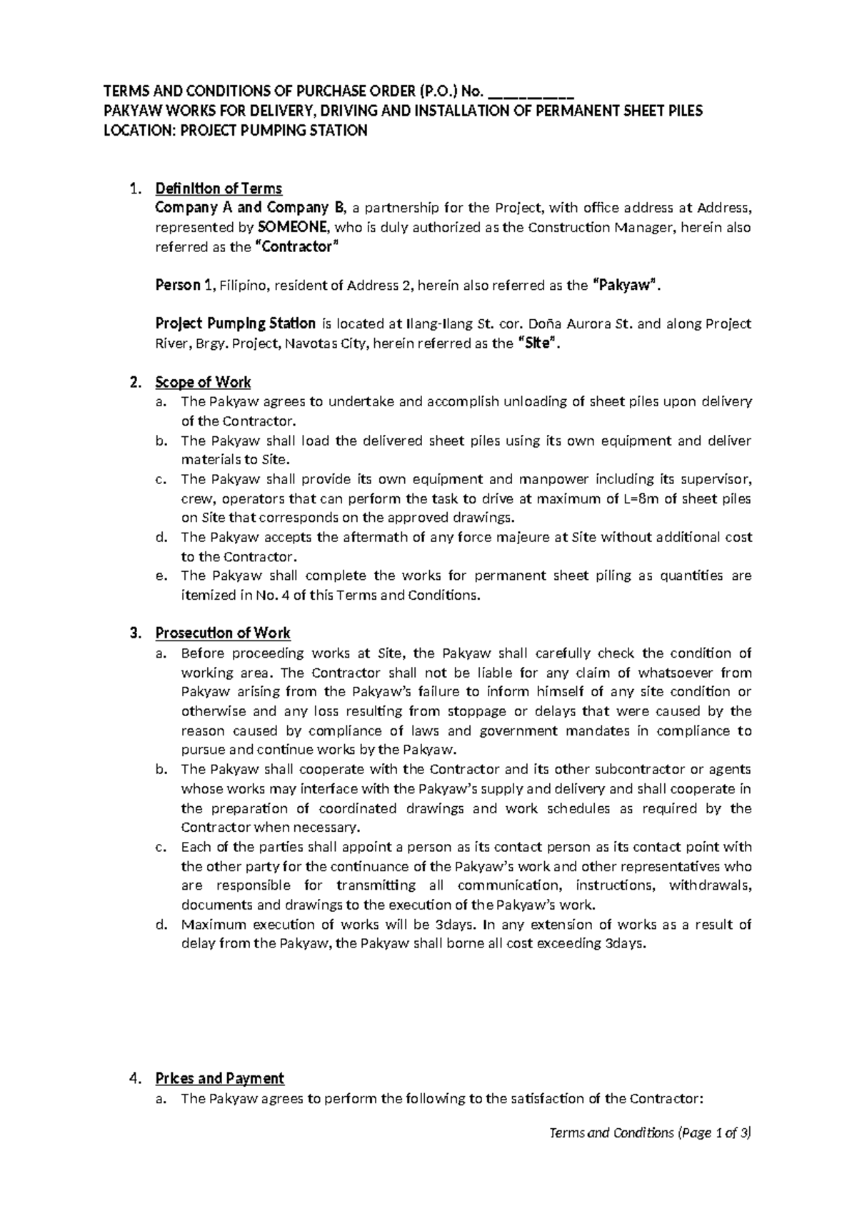 Notes- Terms AND Conditions (Sheet Piling Labor Works) - TERMS AND ...