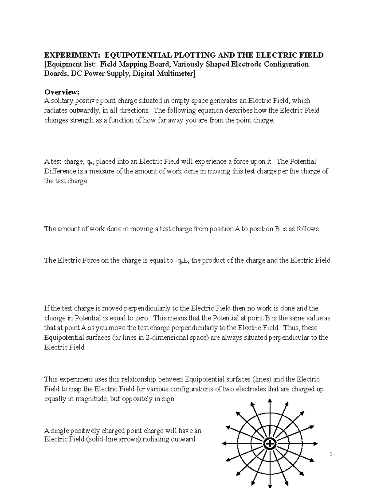 PHY1120L Exp Equipotential Plotting Instructions - EXPERIMENT: EQUIPOTENTIAL PLOTTING AND THE ...