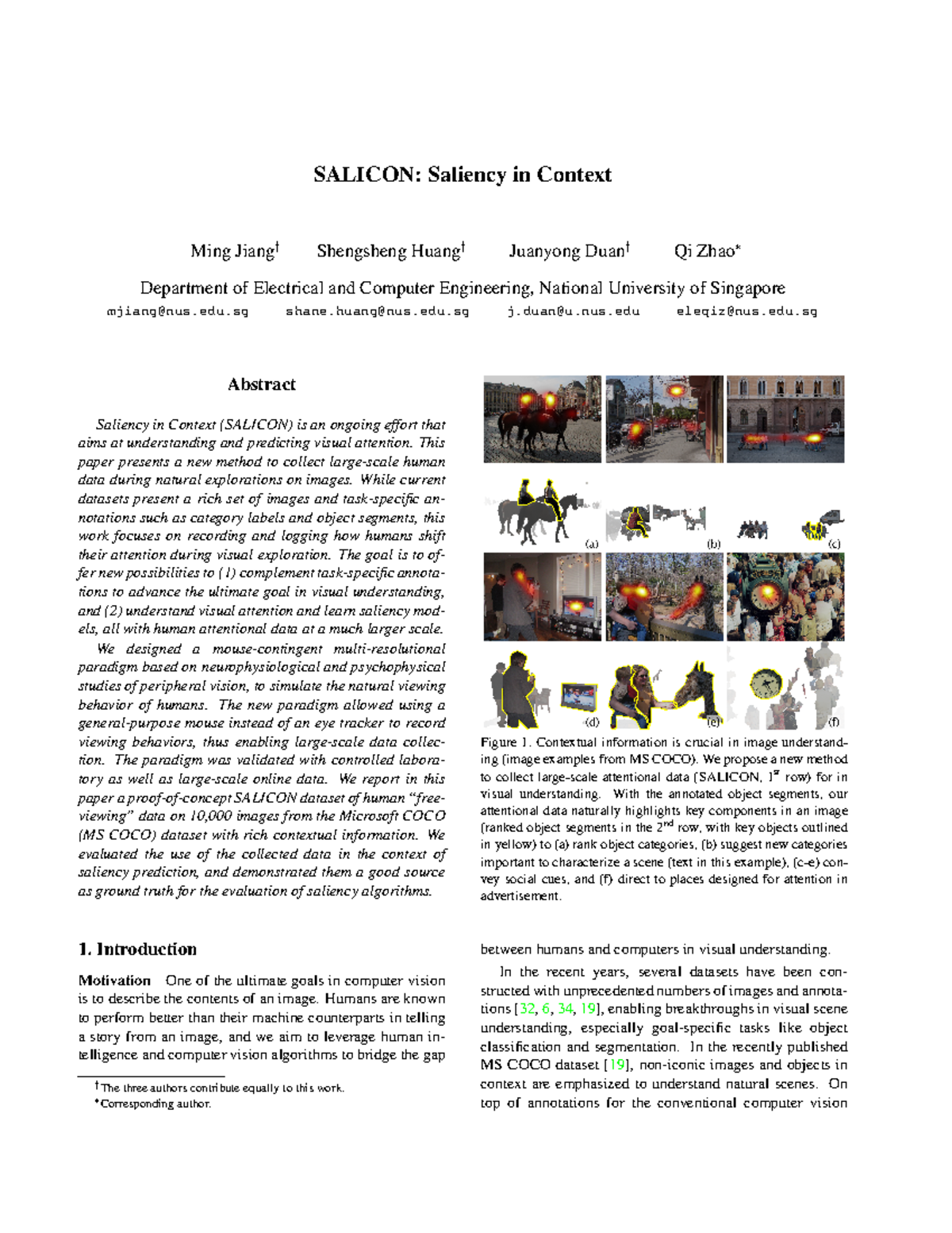Salicon cvpr15 - tôi xinnnnn - SALICON: Saliency in Context Ming Jiang ...