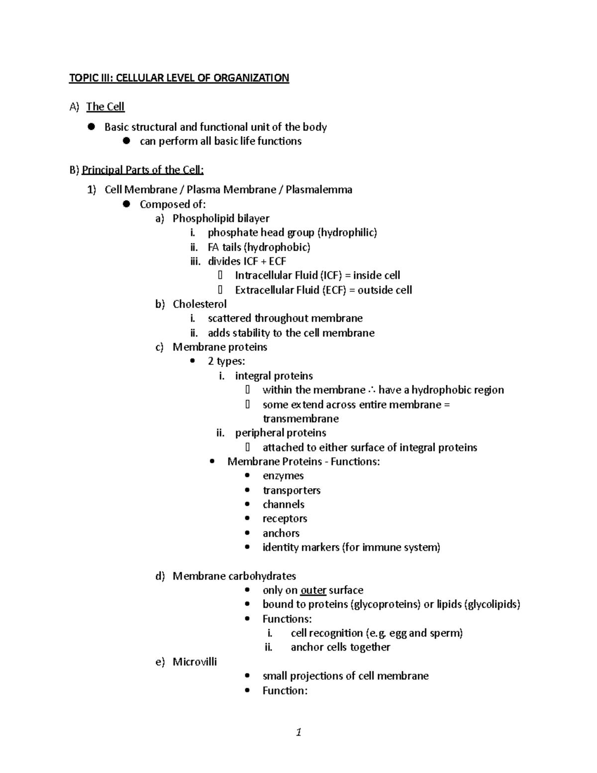 3 - Topic III - Cellular Level OF Organization - Anatomy of the Human ...