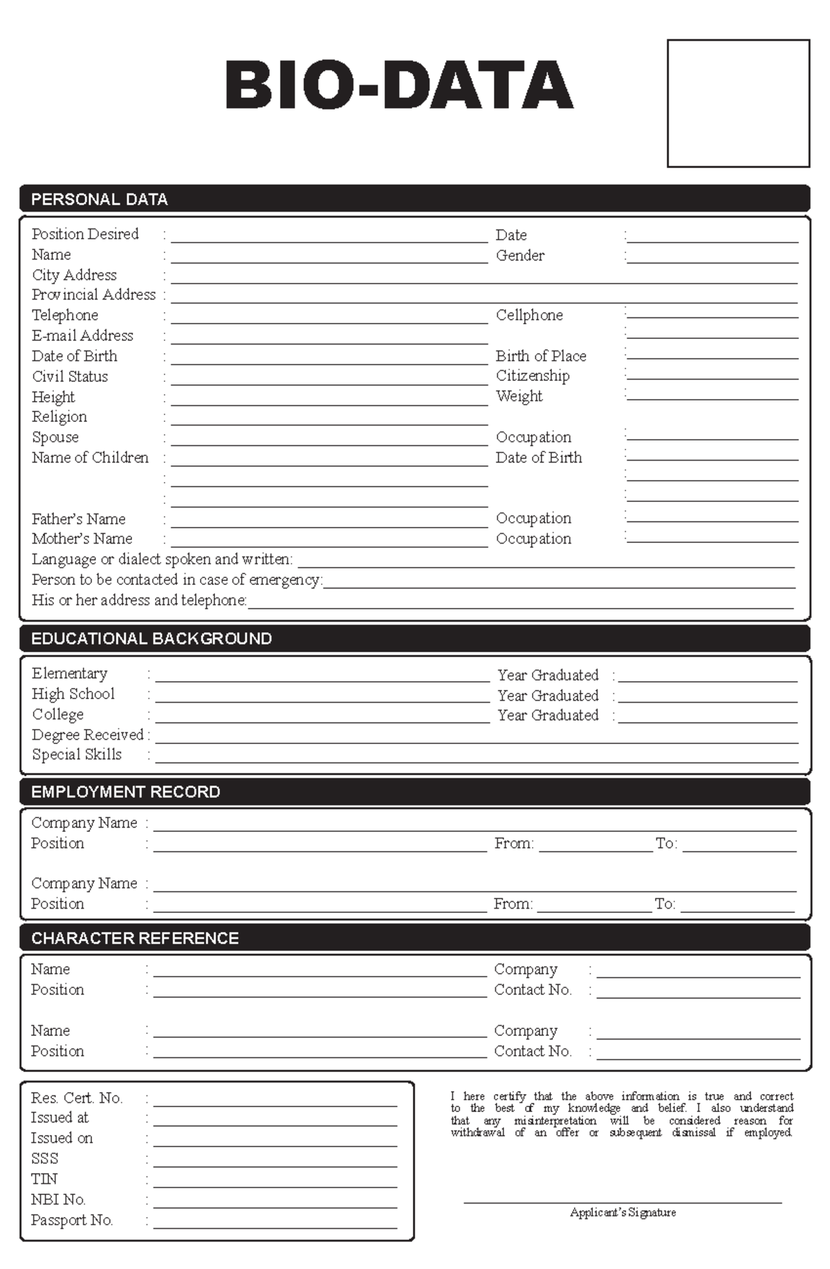Biodata - safs - Position Desired Name City Address Provincial Address ...