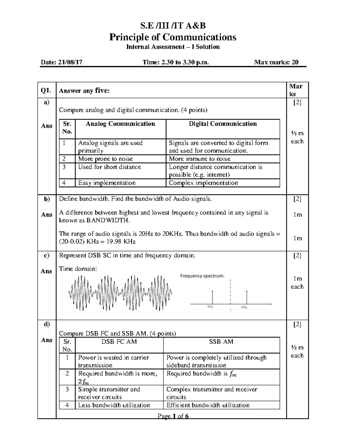 2017 August IAT 1 SE INFT SEM III PCOM - Principle of Communications ...