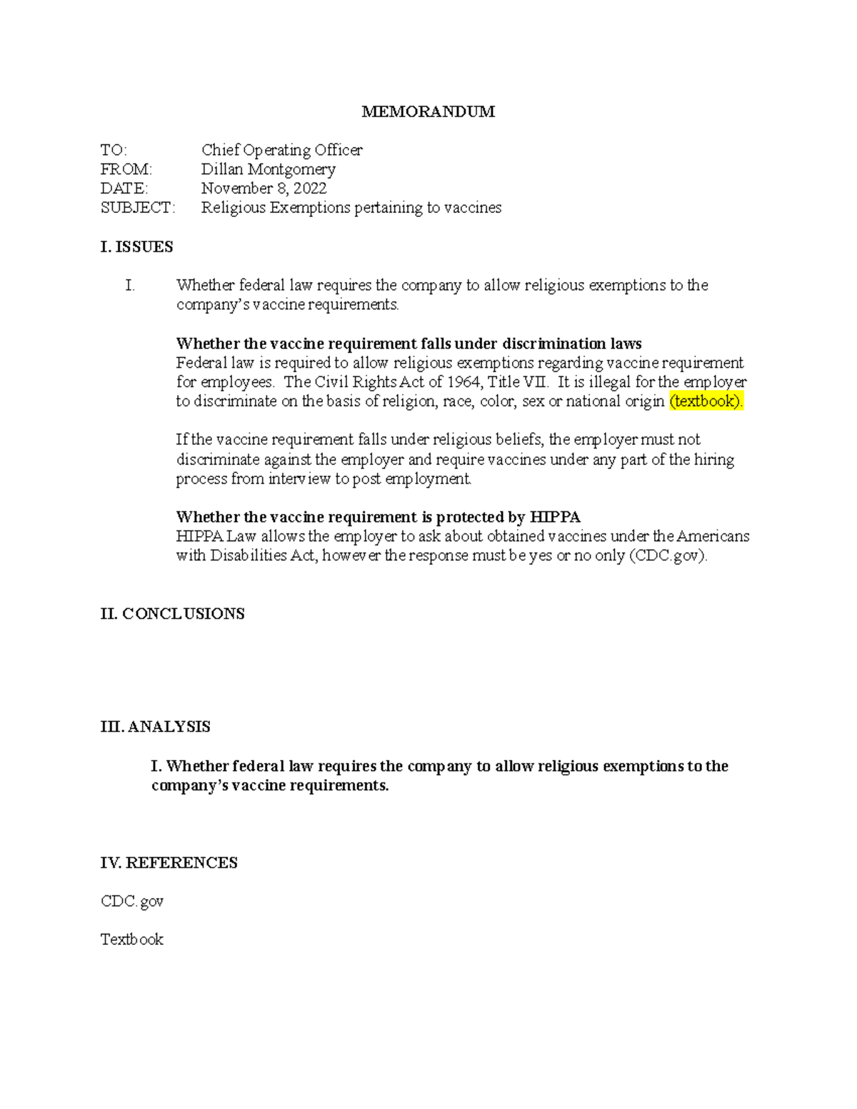 Memorandum I - ..... - MEMORANDUM TO: Chief Operating Officer FROM ...