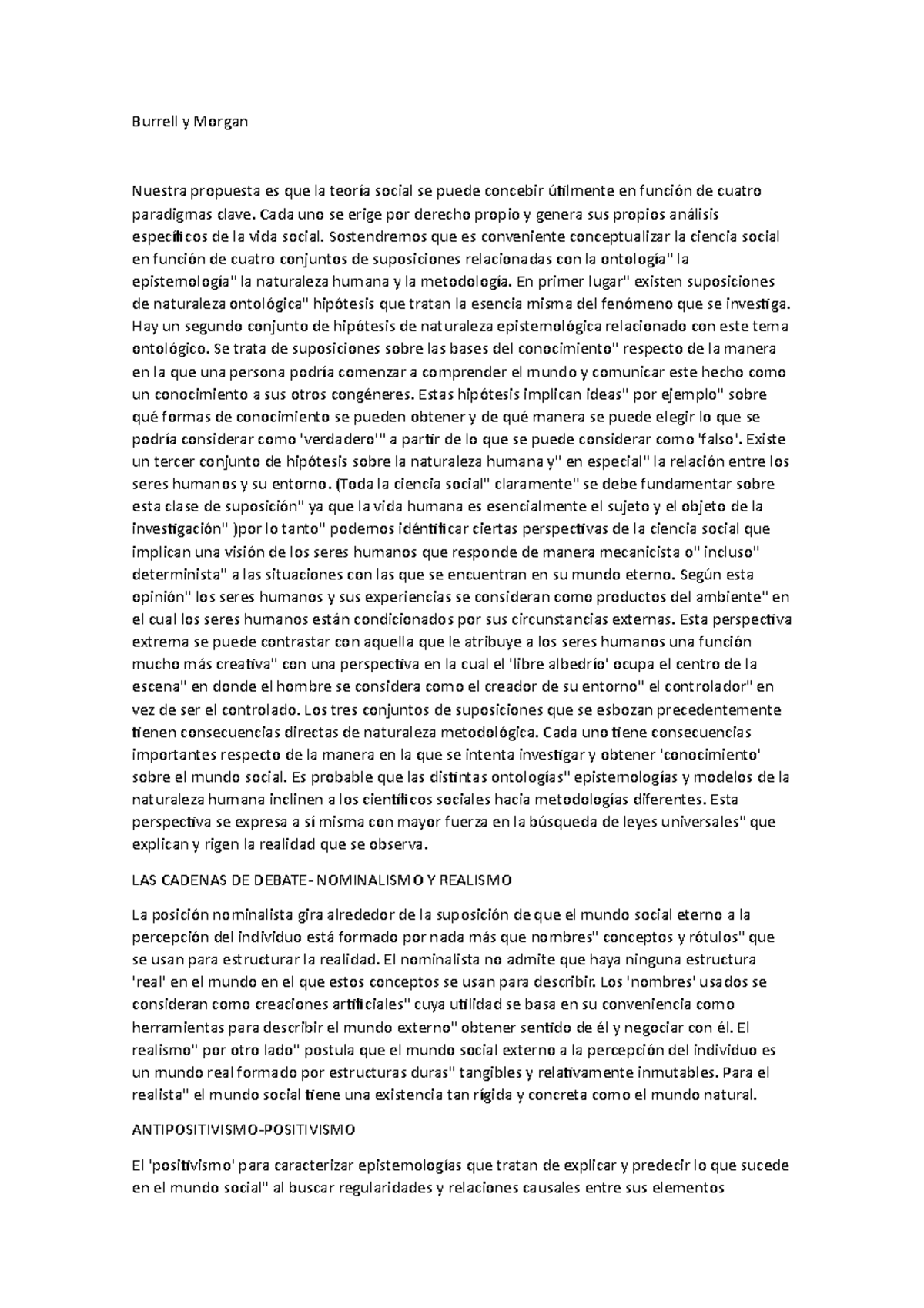 Resumen Burrell y Morgan - Burrell y Morgan Nuestra propuesta es que la ...