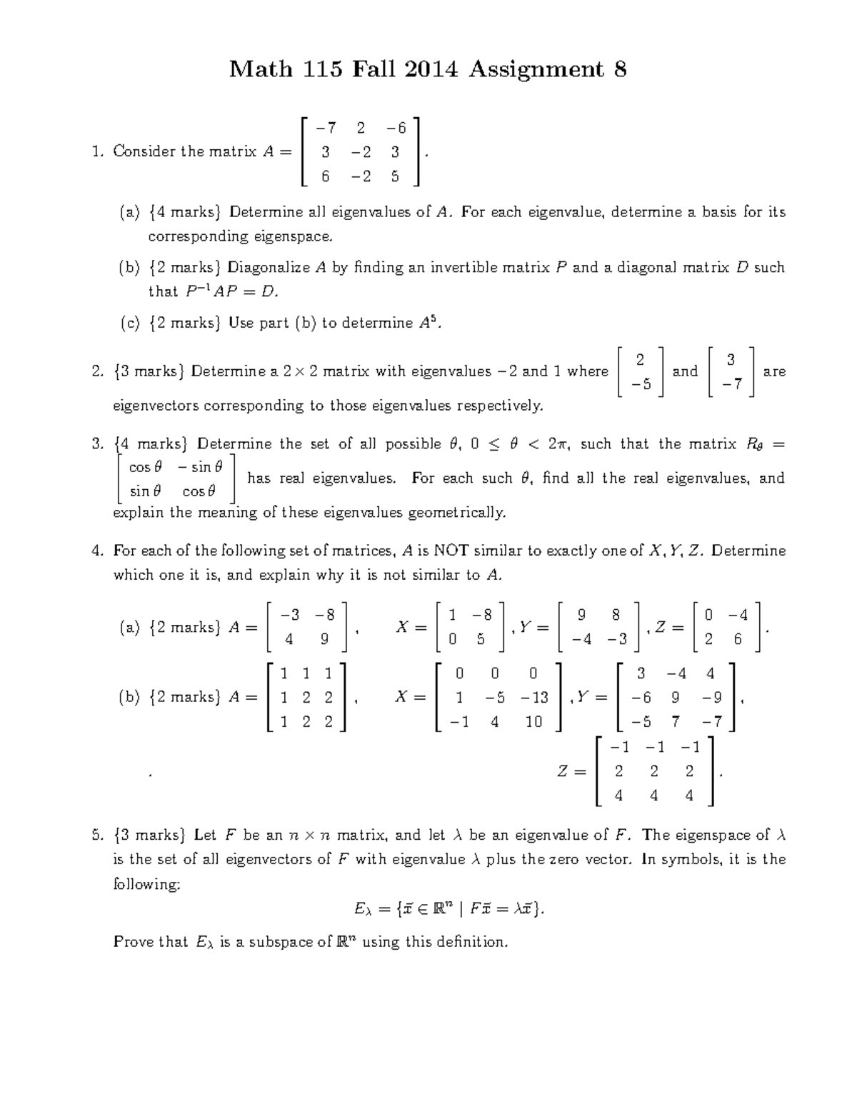 MATH115 F14 A8 - Study reference - Math 115 Fall 2014 Assignment 8 −7 2 ...