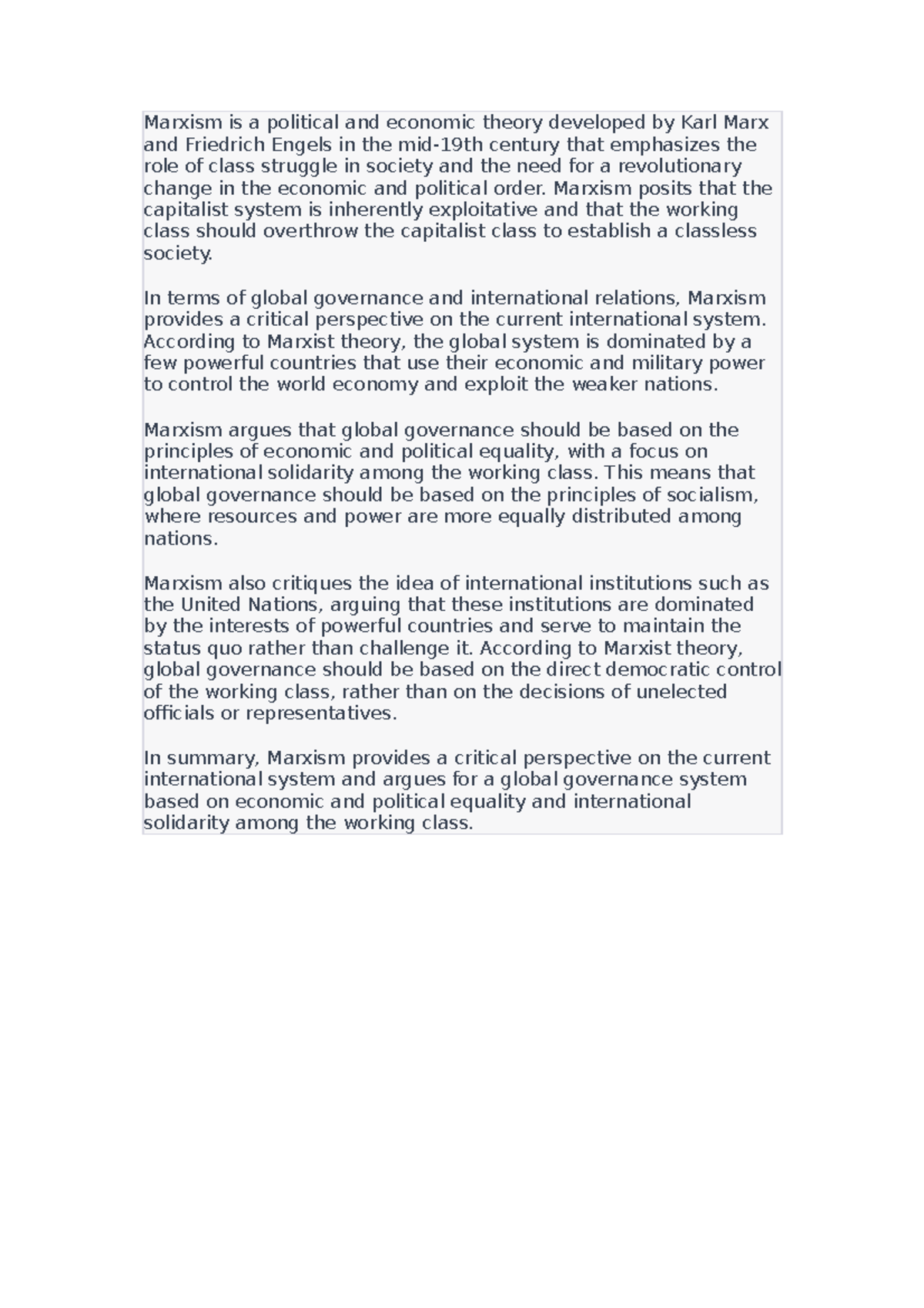 Marxism and global perspective - Marxism is a political and economic ...