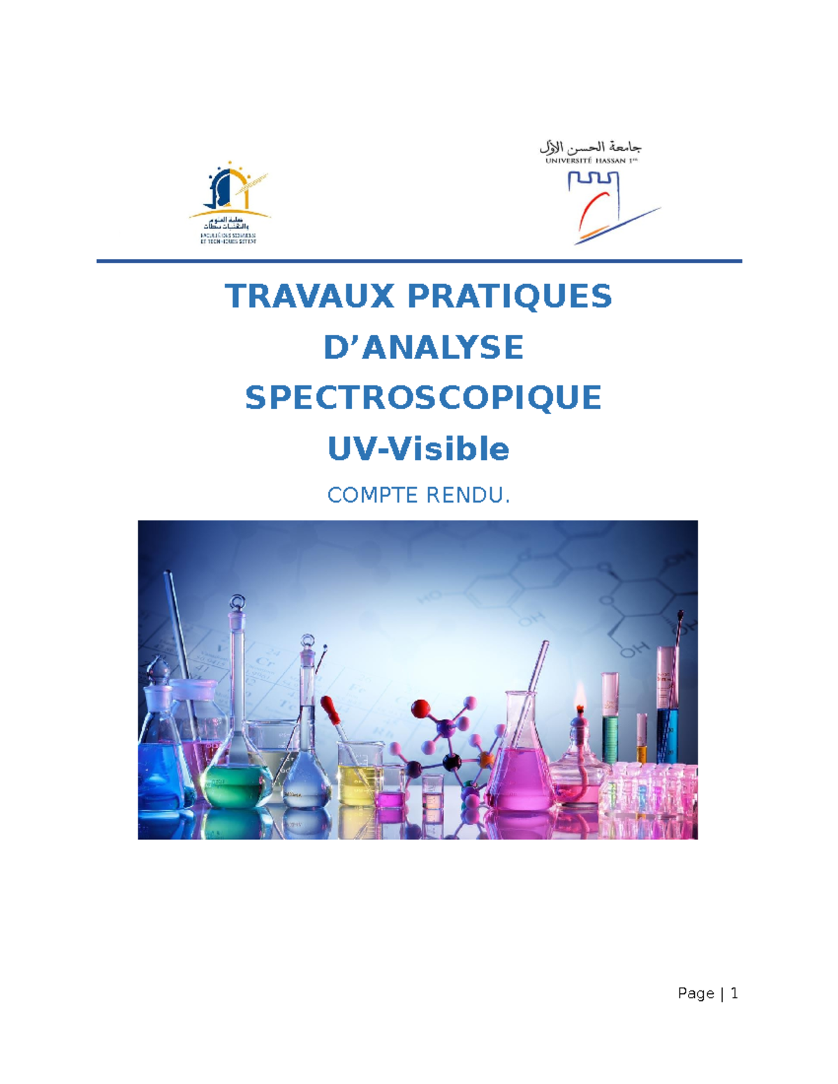 Compte rendu de spectroscopie - Page | 1 TRAVAUX PRATIQUES D’ANALYSE SPECTROSCOPIQUE UV-Visible ...