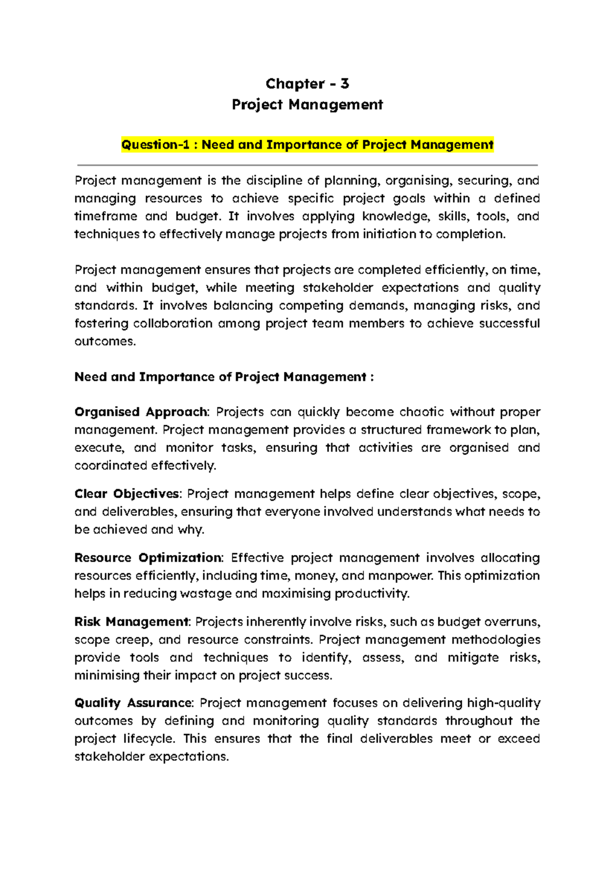 3. Project Management - Notes - Chapter - 3 Project Management Question ...