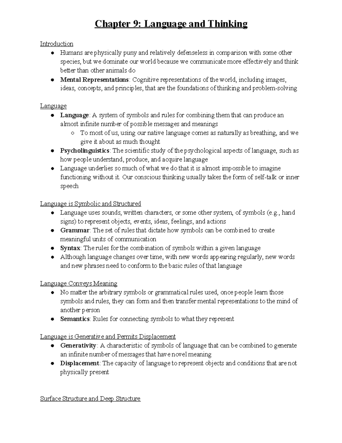 Chapter 9 Language and Thinking - Chapter 9: Language and Thinking ...