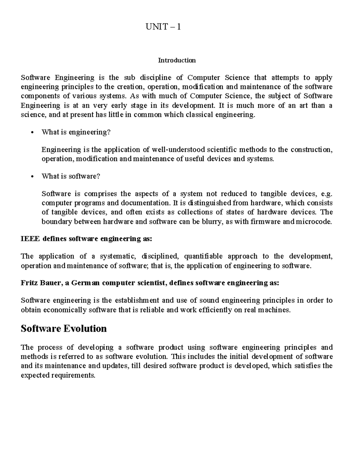 Software engineering UNIT I to III - UNIT – 1 Introduction Software Engineering is the sub - Studocu