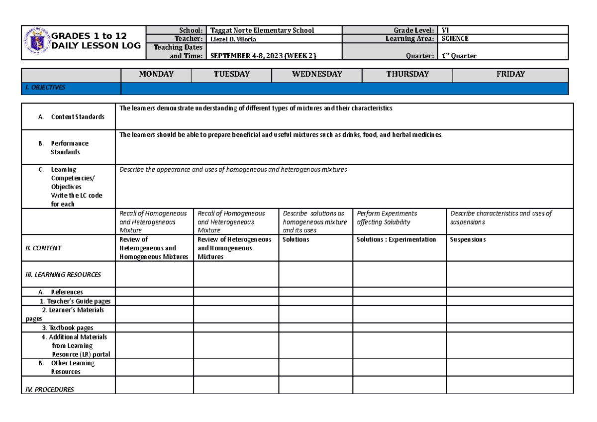 1a28d0d1332359 fd00424 c9b94534213 - GRADES 1 to 12 DAILY LESSON LOG ...