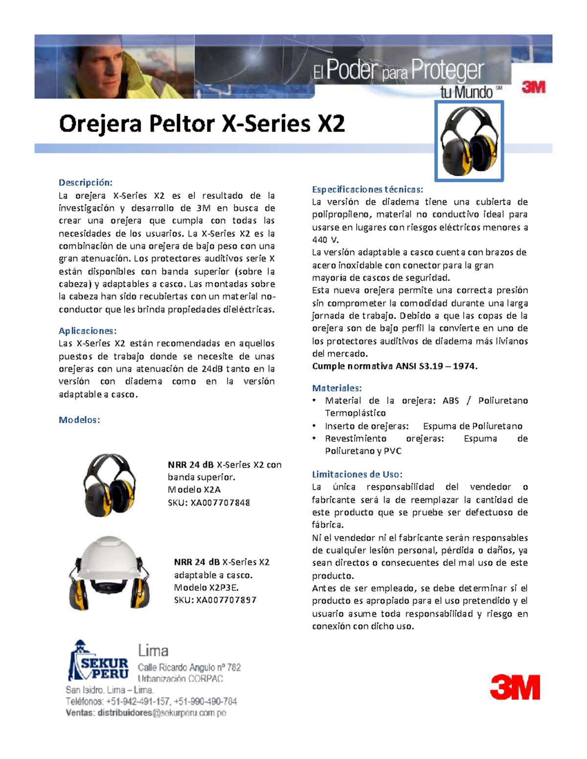 3M Orejera Peltor XSeries X2 Ficha Tecnica 1 - Descripción: La orejera ...