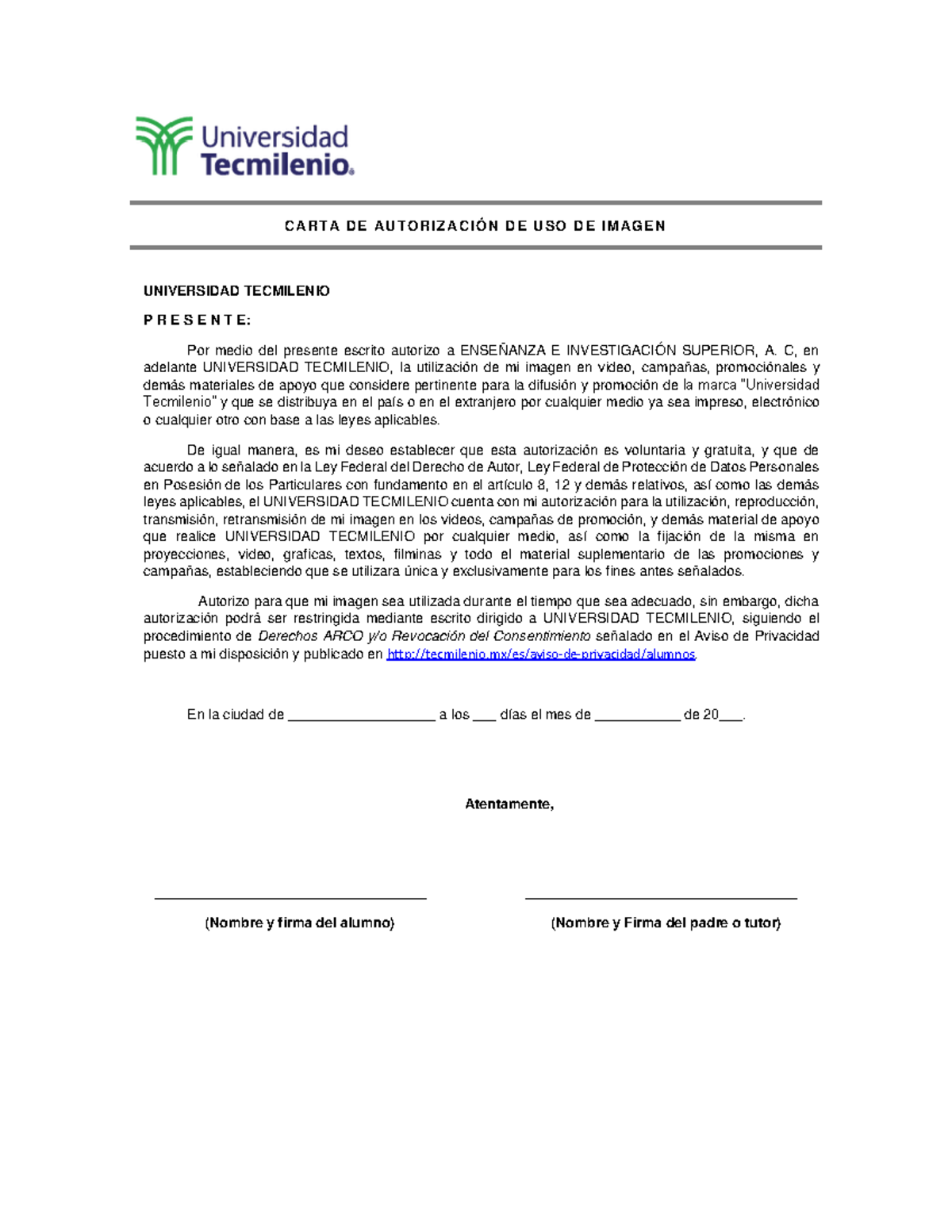 Uso de imagen - rrrrrrrrrrrrrrrrrrrrrrrrrr - C A R T A D E A U T O R I Z A C I Ó N D E U S O D E ...