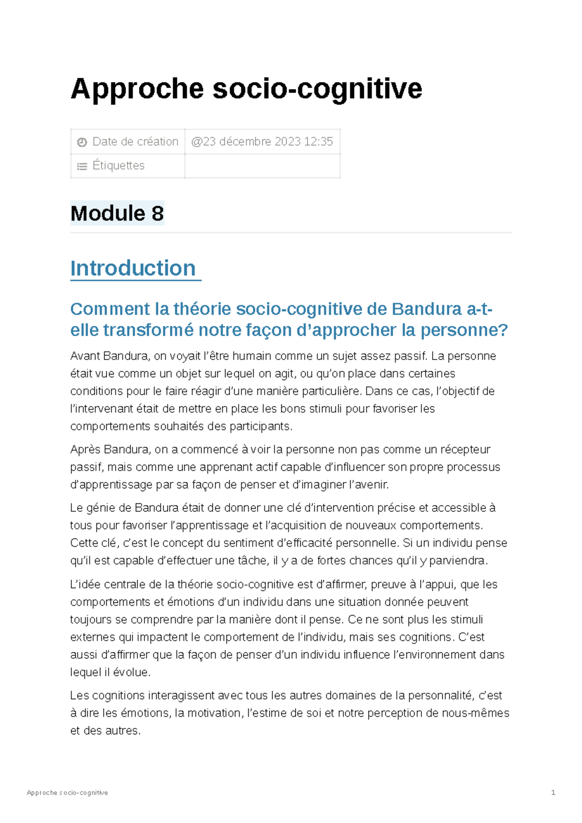 Approche socio-cognitive - PSY1105 - Approche socio-cognitive Date de ...