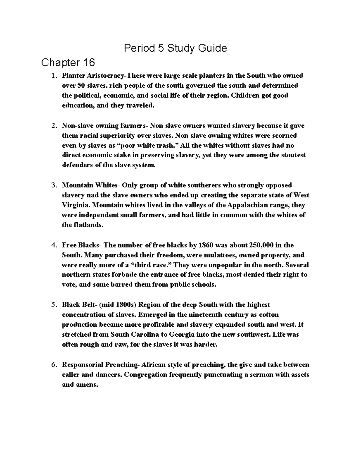 Period 5 Study Guide - Period 5 Study Guide Chapter 16 1. Planter ...