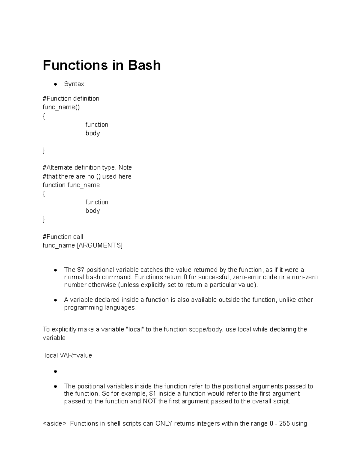 Functions In Bash Lecture 9 For Hardware Systems At Marquette Functions In Bash Syntax
