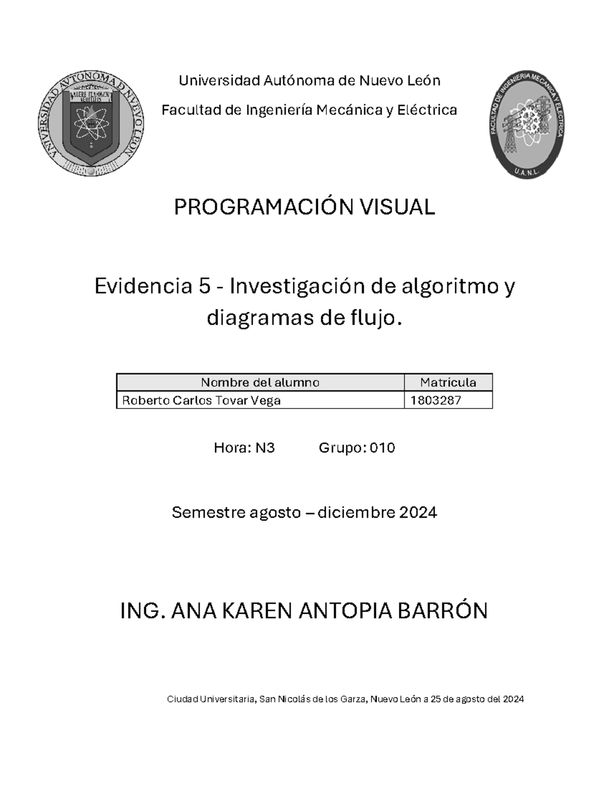 EV5 1803287 - tarera 5 - Universidad Autónoma de Nuevo León Facultad de ...