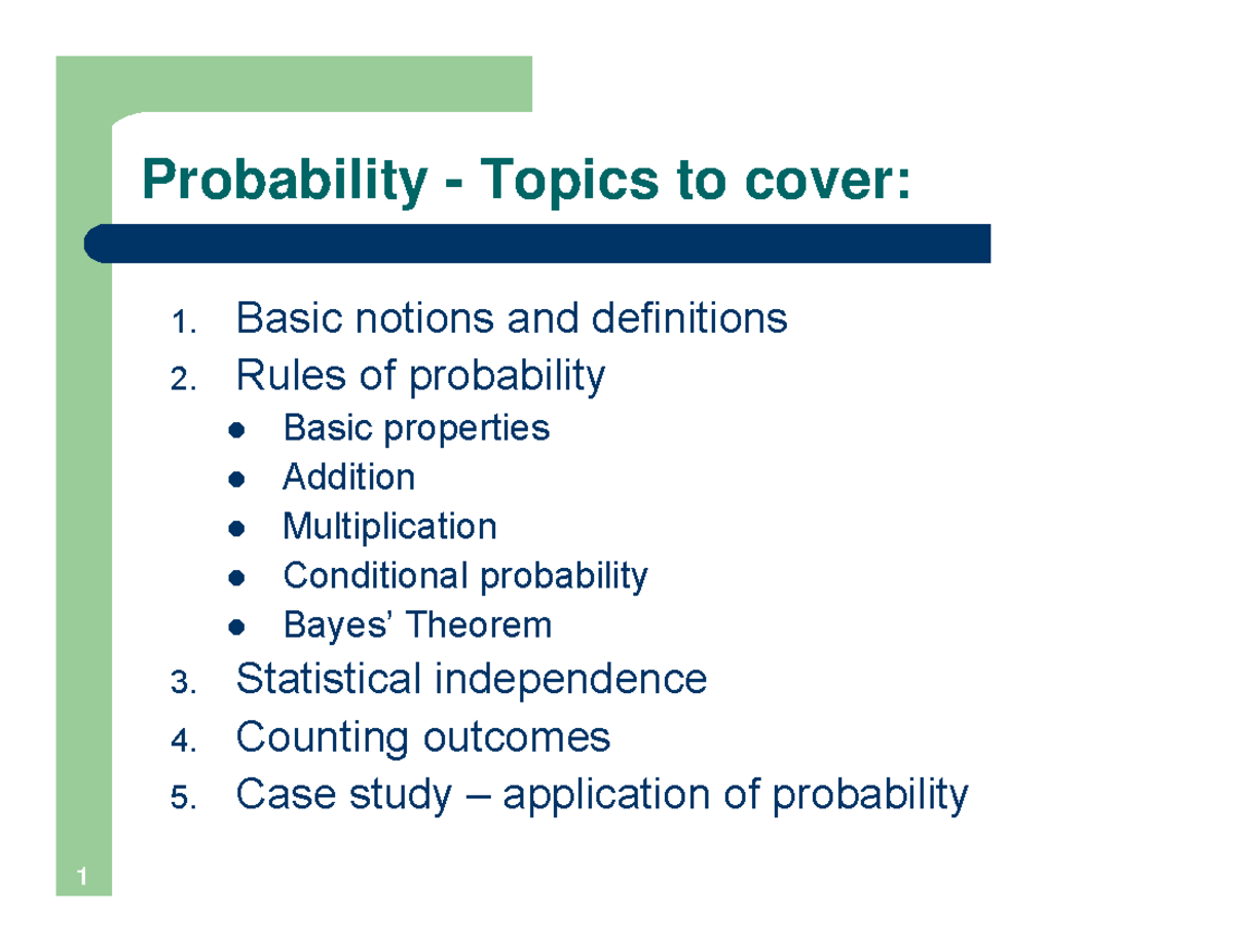 Lecture Notes 3 - 4 Stats For Economics and Business - 1 Probability ...