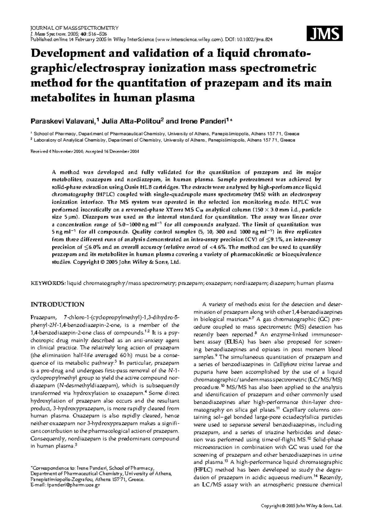 Development and validation of a liquid c - JOURNAL OF MASS SPECTROMETRY ...