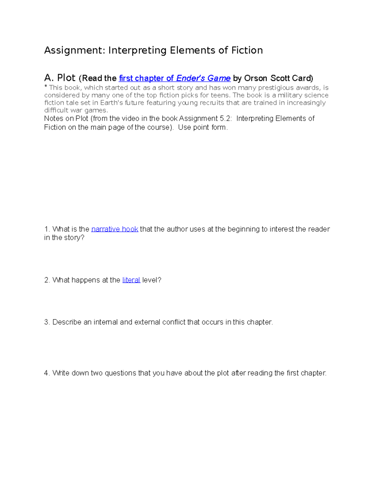 Interpreting Elements of Fiction - Plot (Read the first chapter of ...