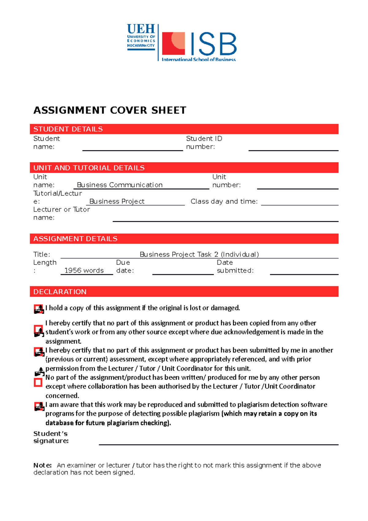 A3 Proposal - A3 Individual Business Communication - ASSIGNMENT COVER ...