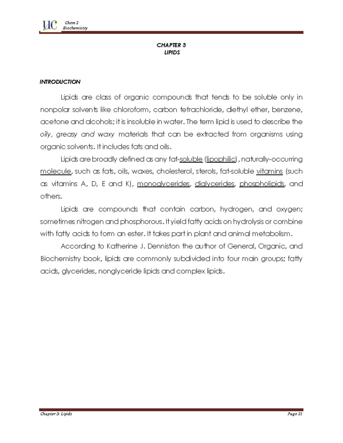 Introduction and Classification of Lipids - Biochemistry CHAPTER 3 ...
