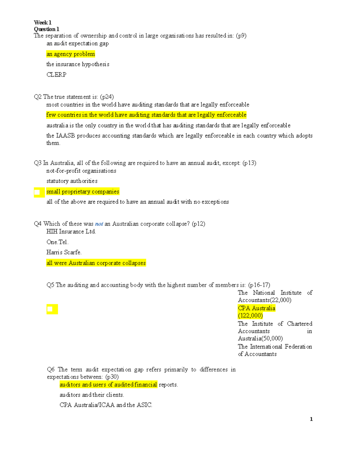 Audit QUIZ - quiz resource - Week 1 Question 1 The separation of ...