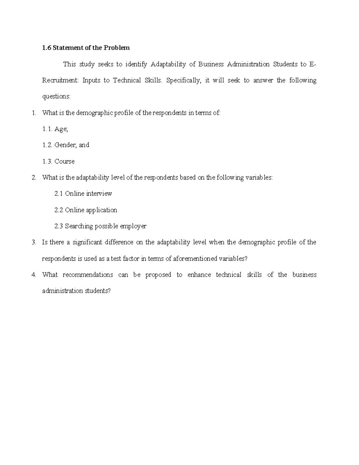 Statement of the Problem - Specifically, it will seek to answer the ...