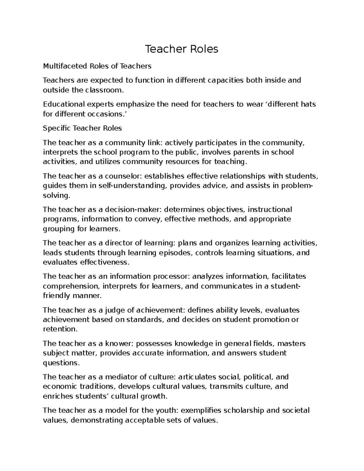 Teacherroles - BSED-ENGLISH The Teaching Profession - Teacher Roles ...