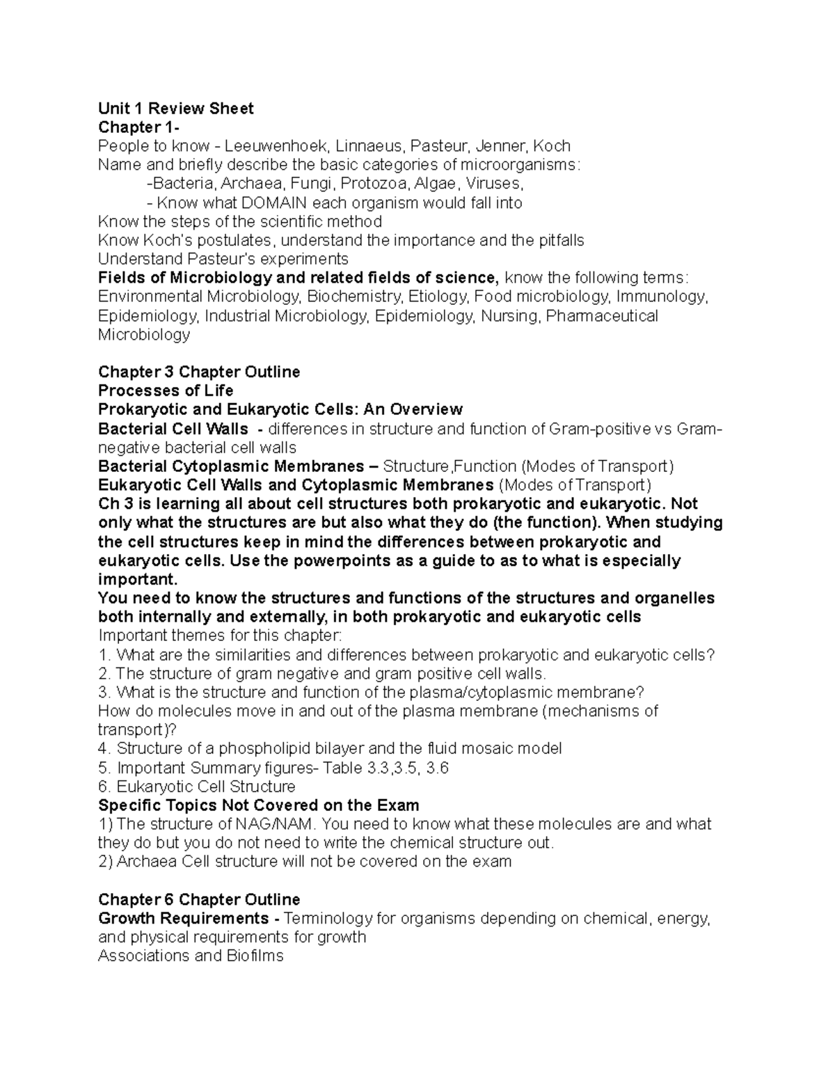 Unit 1 Review Sheet(1) - Micro Bio - Unit 1 Review Sheet Chapter 1 ...