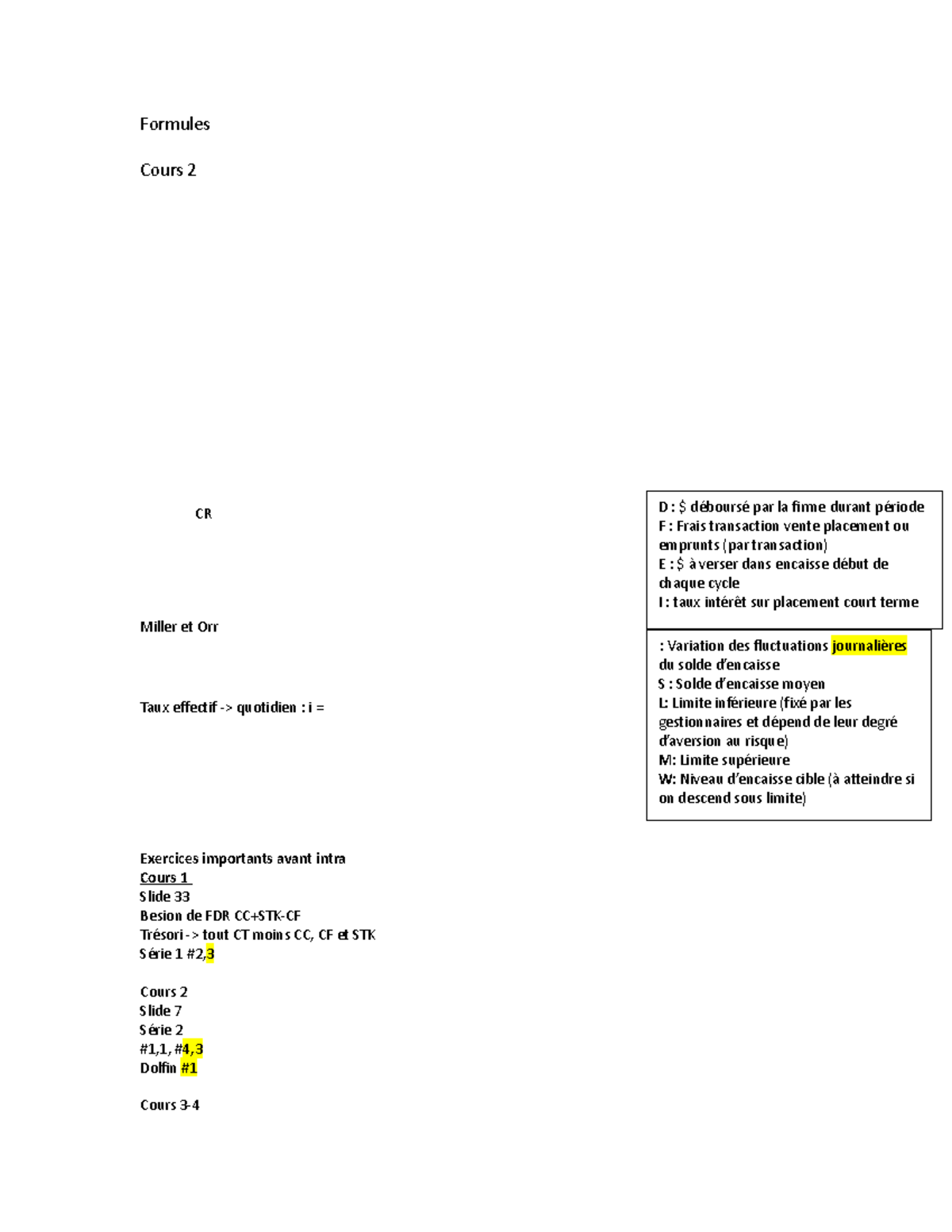 Formules - Feuille de formule pour l'examen final - Formules Cours 2 CR ...