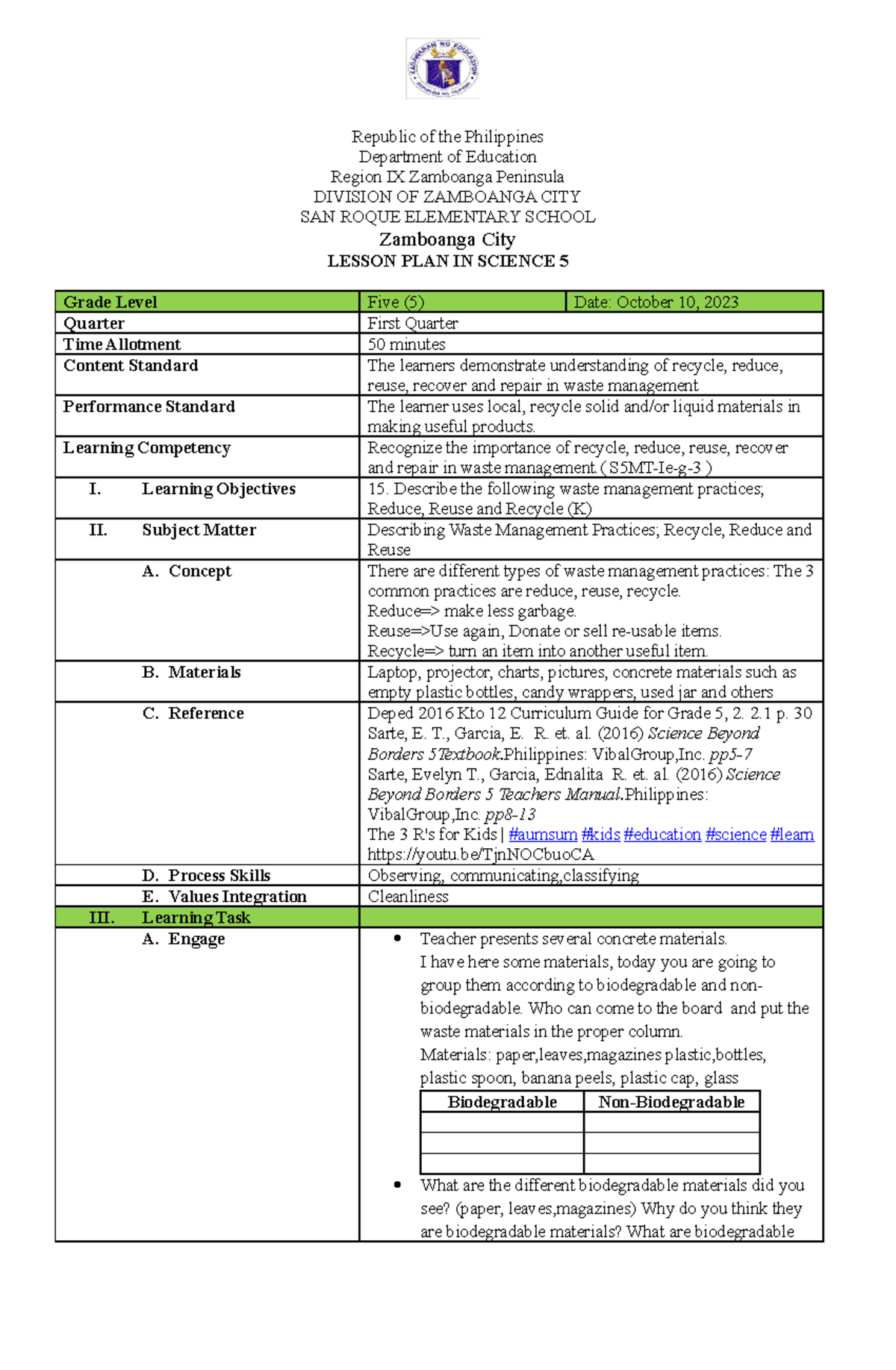 Science 5 Q1WK - Republic of the Philippines Department of Education ...