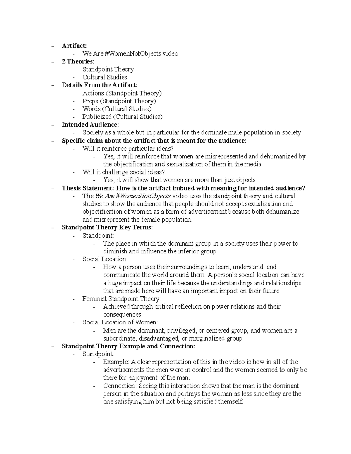 Outline AAP - artifact and theory - Artifact: - We Are #WomenNotObjects ...