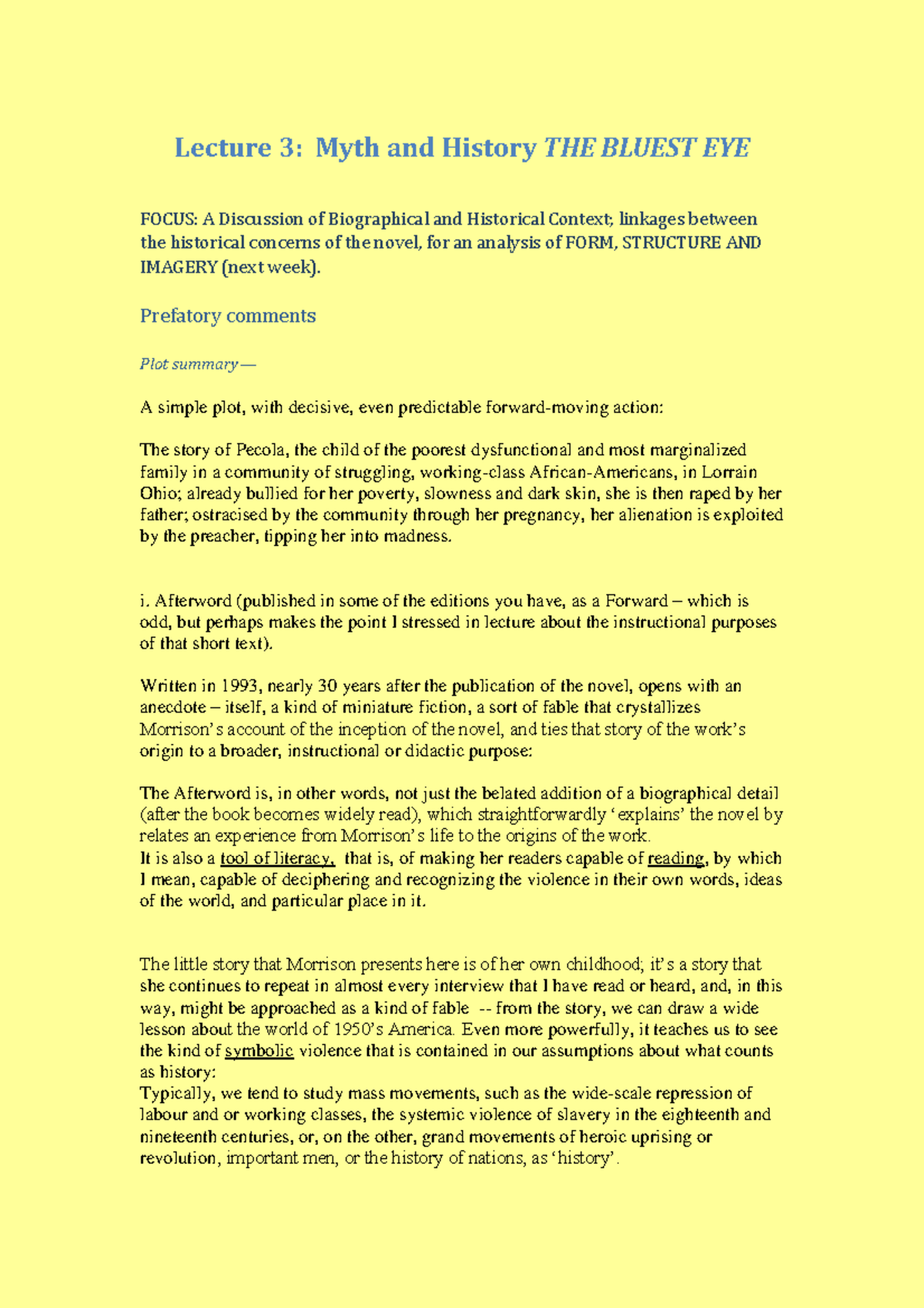 Lecture Notes Morrison 1 Roy 17 18 - Lecture 3: Myth and History THE ...