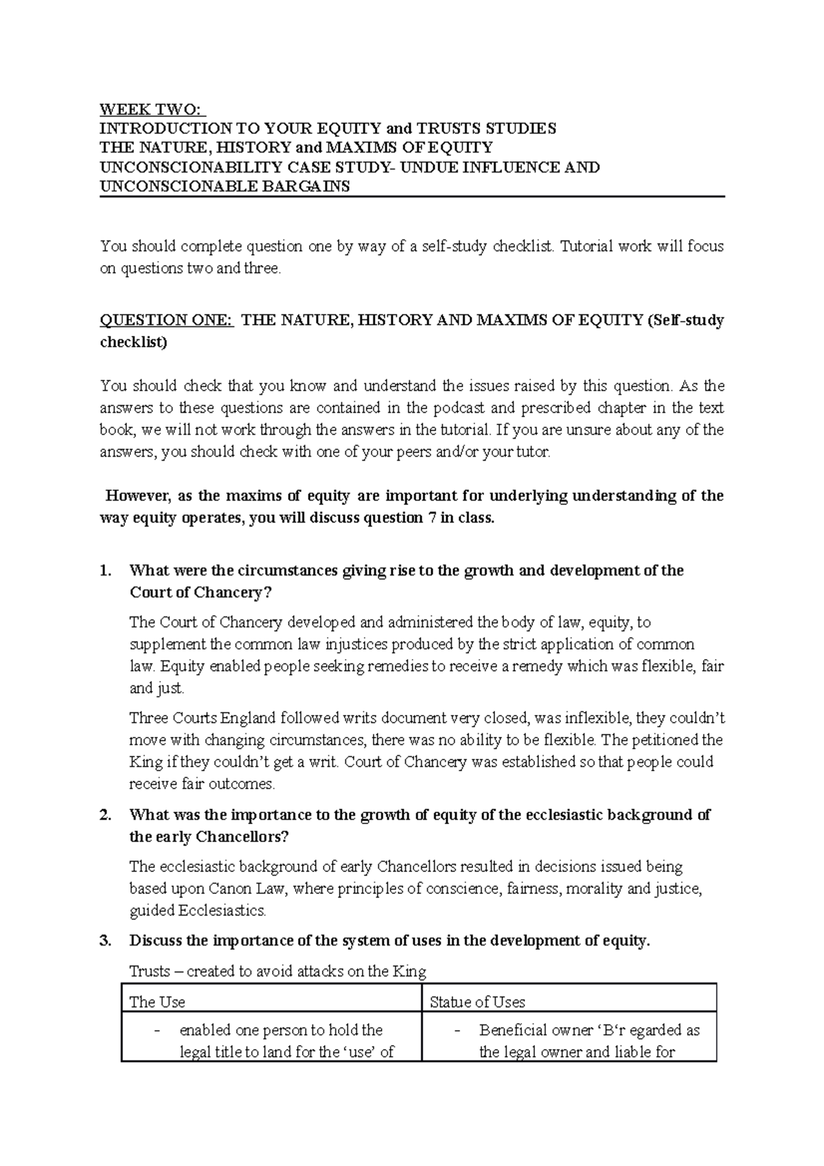 Week 2 - week 2 tutorial - WEEK TWO: INTRODUCTION TO YOUR EQUITY and ...