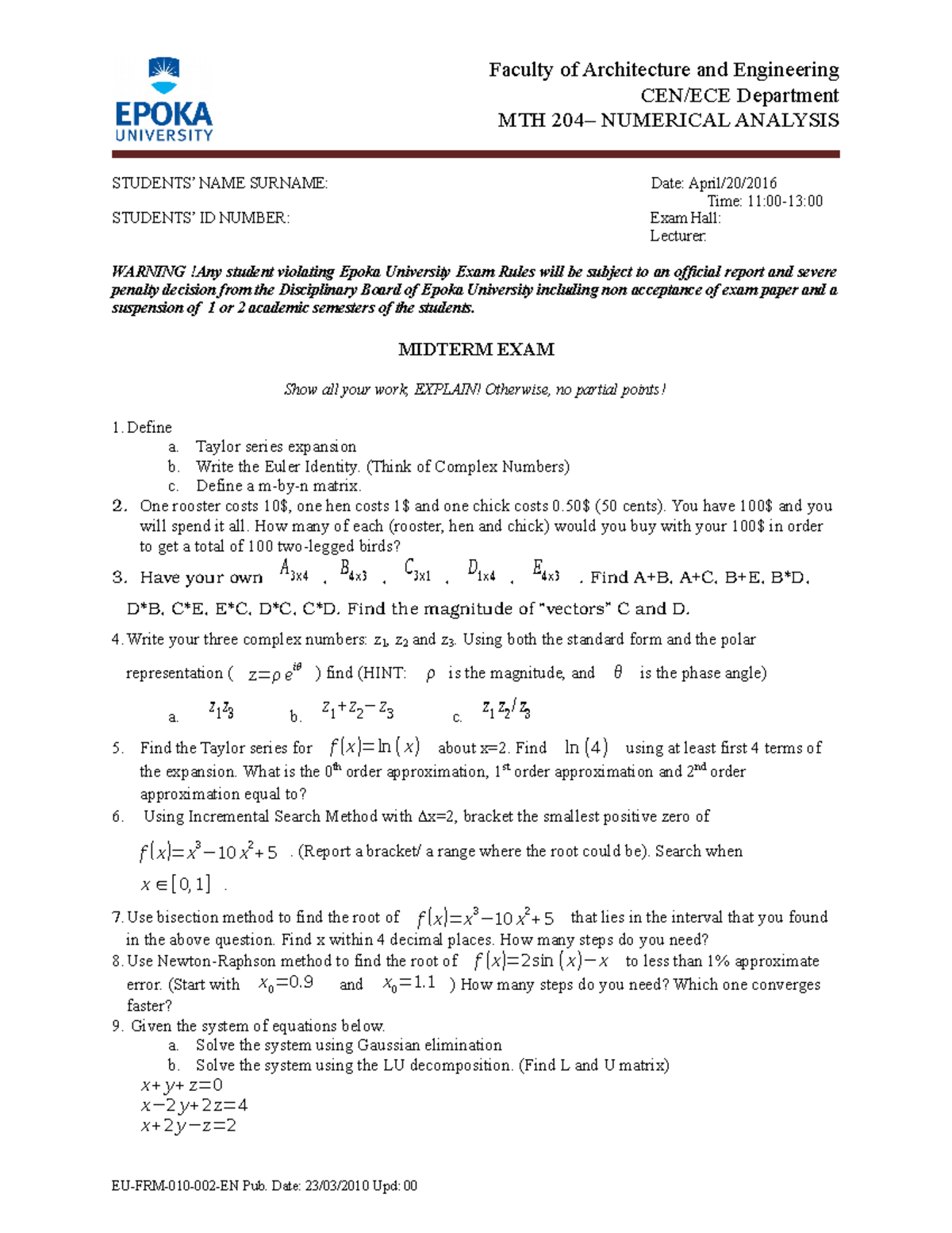 Exam 20 April 2016, questions - Faculty of Architecture and Engineering ...