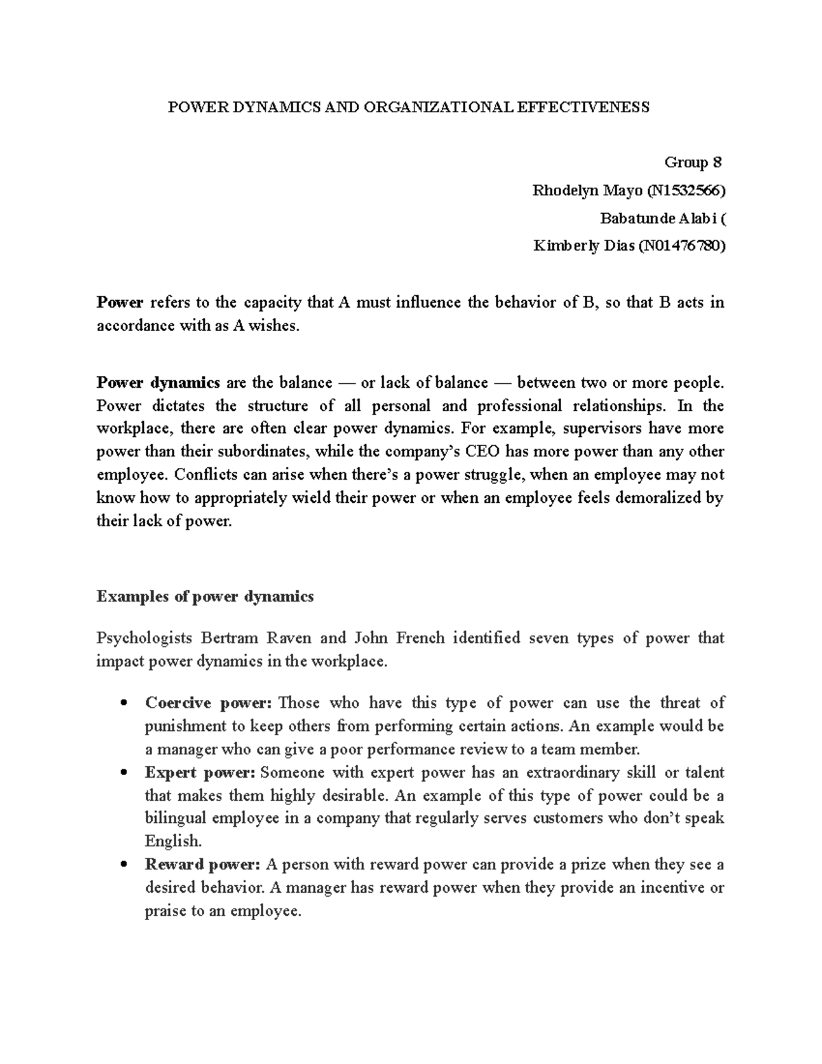 Power Dynamics and Organizational Effectiveness - final - POWER ...